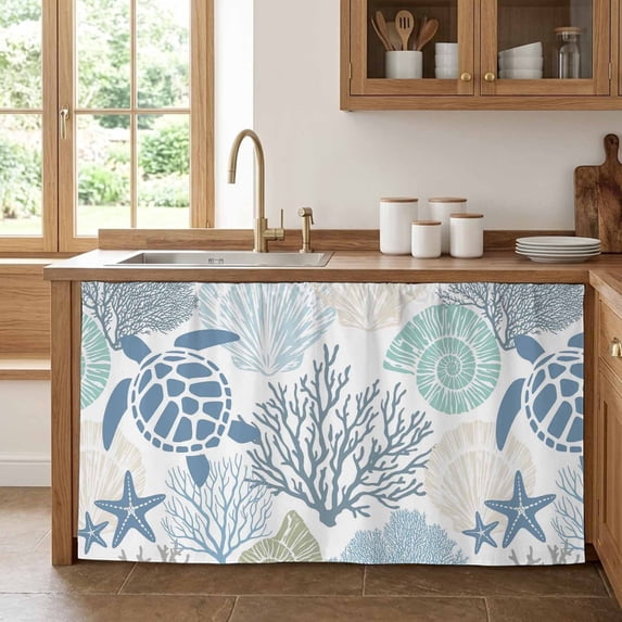 Blue Sea Turtle Cabinet Curtains 32" W x 55" L Nautical Ocean ...