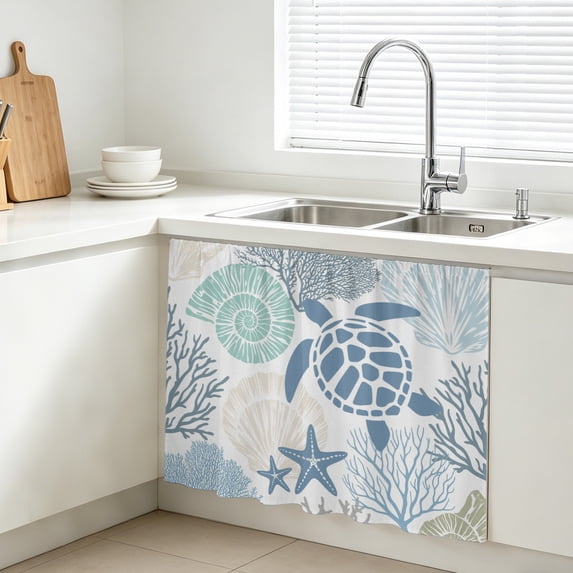 Blue Sea Turtle Cabinet Curtains for Kitchen 10"W x 11"L, Nautical ...