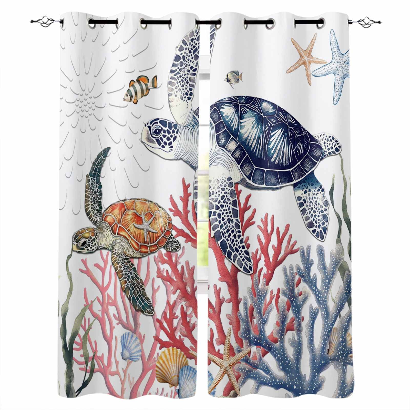 Blue Sea Turtle Coastal Blackout Curtains for Bedroom Living Room ...