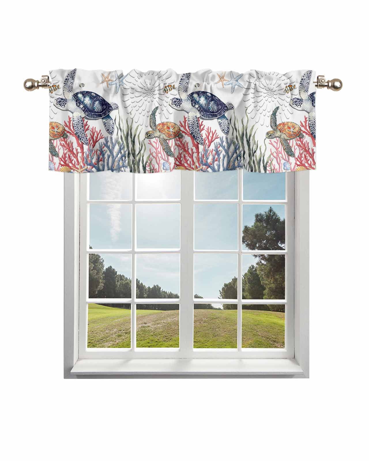 Blue Sea Turtle Coastal Curtain Valance for Windows/Living Room/Kitchen ...