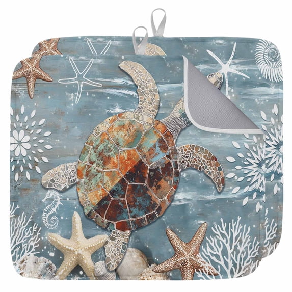 Blue Sea Turtle Coastal Dish Drying Mat for Kitchen Counter,Summer ...