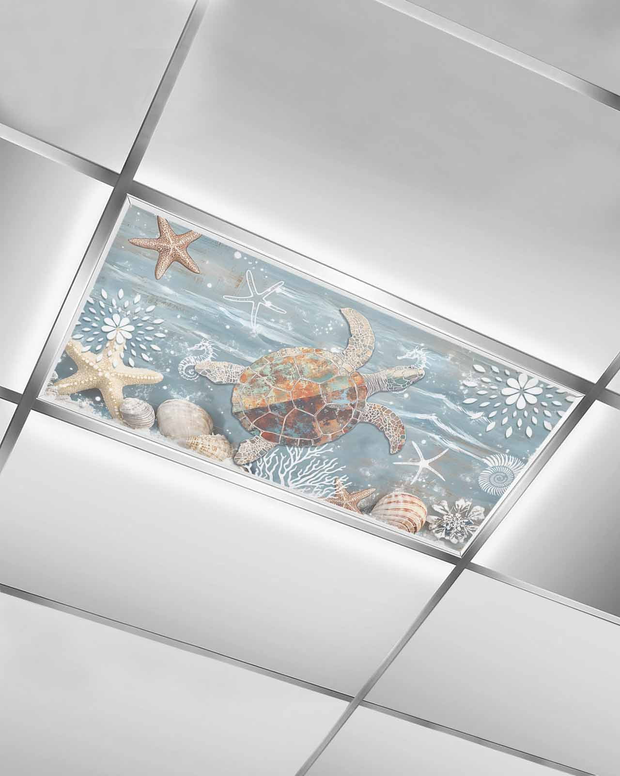 Blue Sea Turtle Coastal Fluorescent Light Covers for Ceiling Lights 4x2 ...