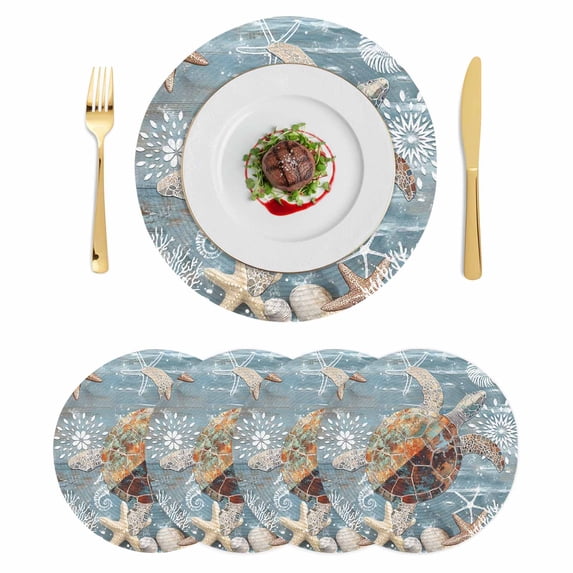 Blue Sea Turtle Coastal Round Placemats Set of 4,Braided Polypropylene ...
