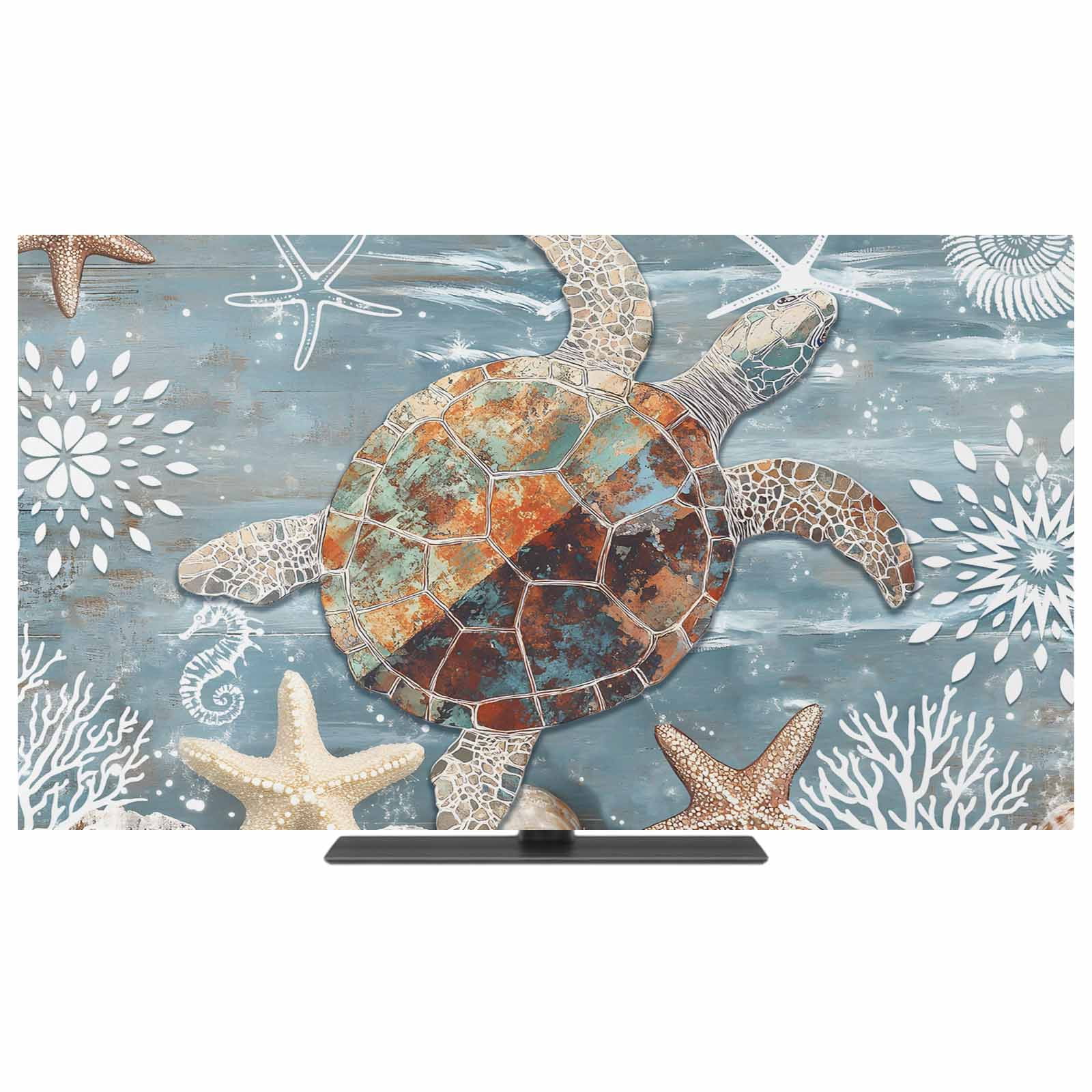 Blue Sea Turtle Coastal TV Dust Cover,Stretchable TV Screen Desktop ...