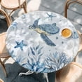 Blue Sea Turtle Coral Shells Starfish Round Fitted Tablecloth with ...