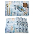 Blue Sea Turtle Cotton Linen Placemats Set of 2, Nautical Coastal ...