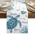 Blue Sea Turtle Cotton Linen Table Runner Beach Happy Place Seashell ...