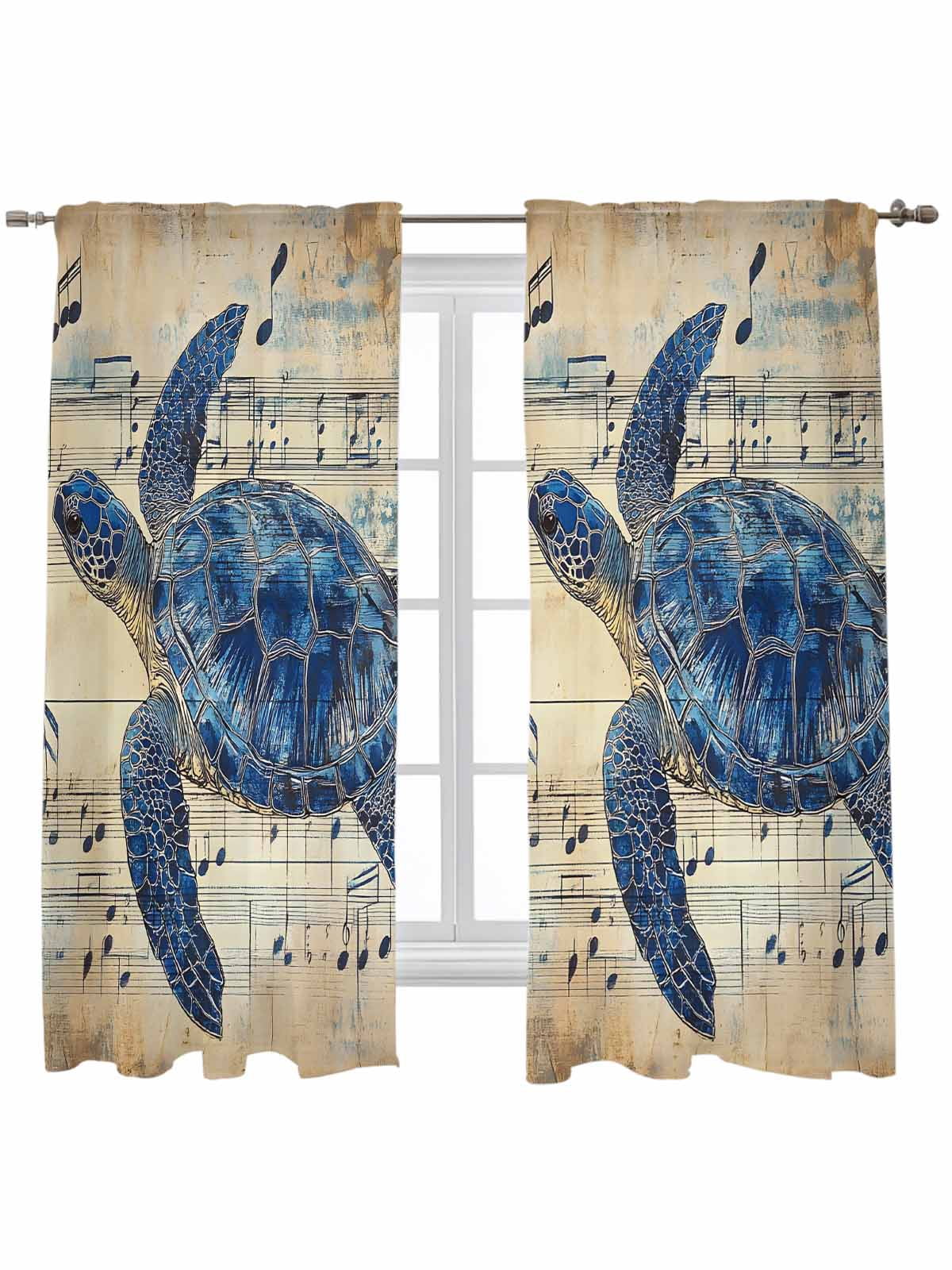 Blue Sea Turtle Curtains 63 Inch Length, Sheer Curtains for Bedroom ...