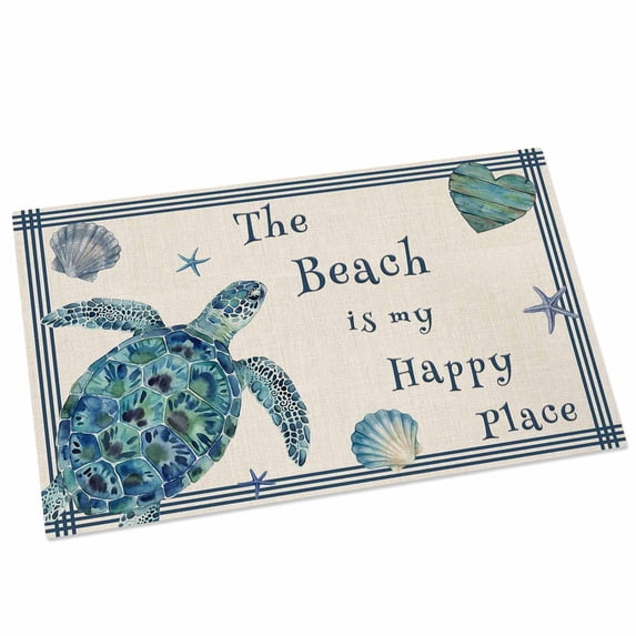 Blue Sea Turtle Door Mat 20x31.5 Inch Beach Happy Place Seashell ...