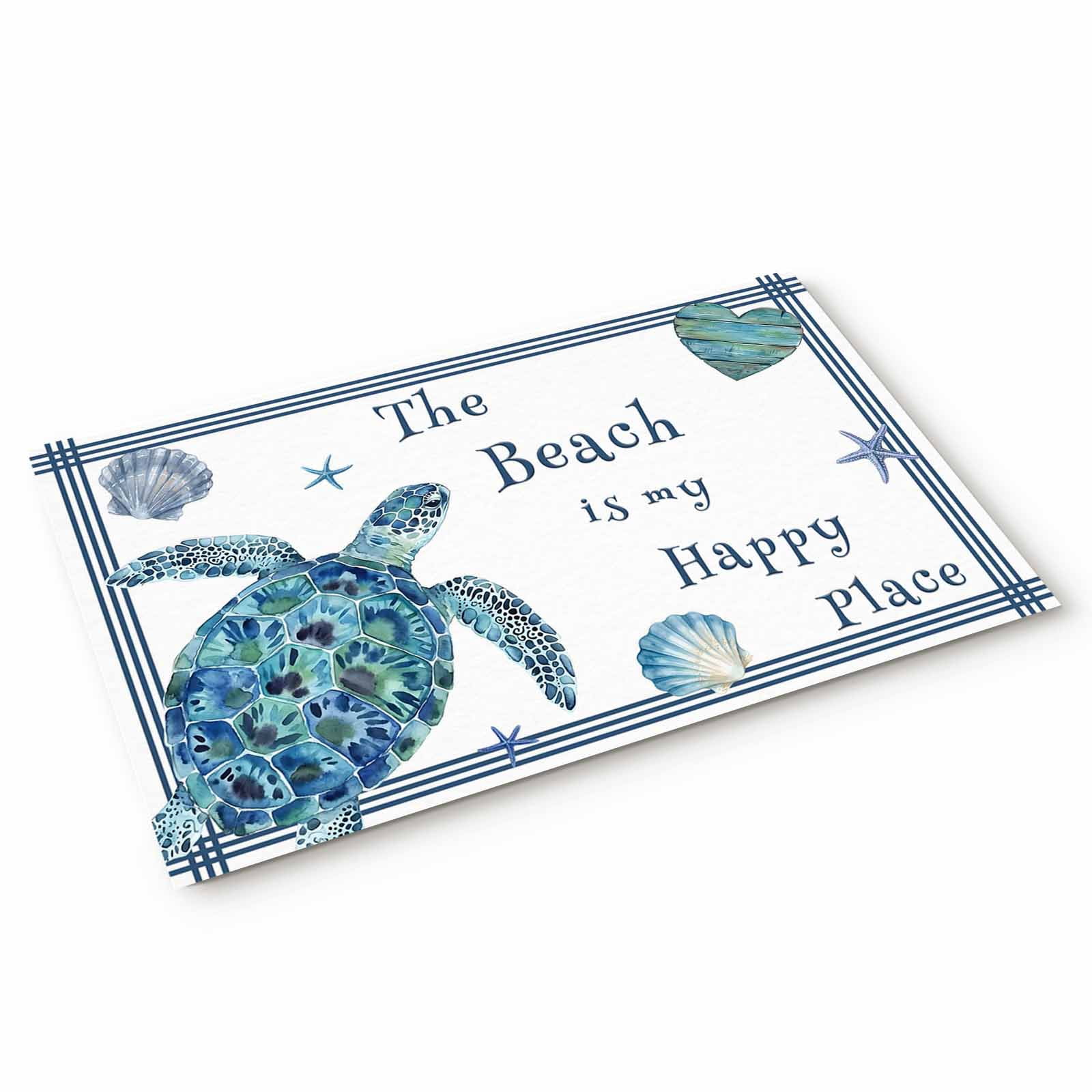 Blue Sea Turtle Door Mat Watercolor Beach Happy Place Seashell Starfish ...