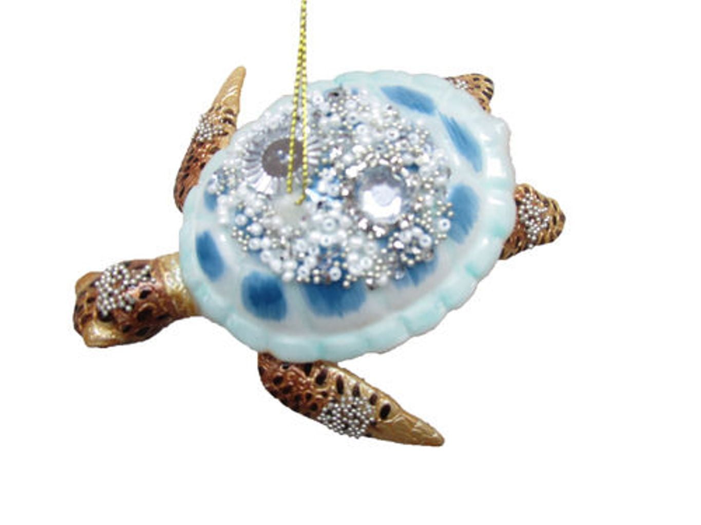 Blue Sea Turtle Encrusted Jeweled Christmas Holiday Ornament Glass ...