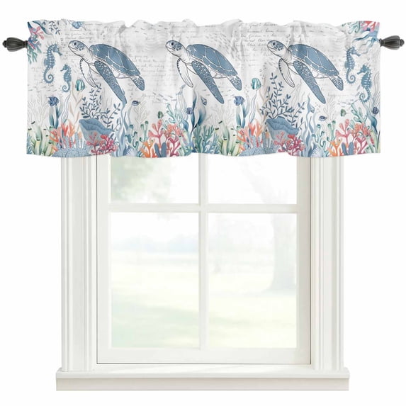 Blue Sea Turtle Farmhouse Short Window Curtain Valances, Coastal Summer ...