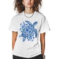 Blue Sea Turtle Flower T Shirts for Women Short Sleeve Cotton Crewneck ...