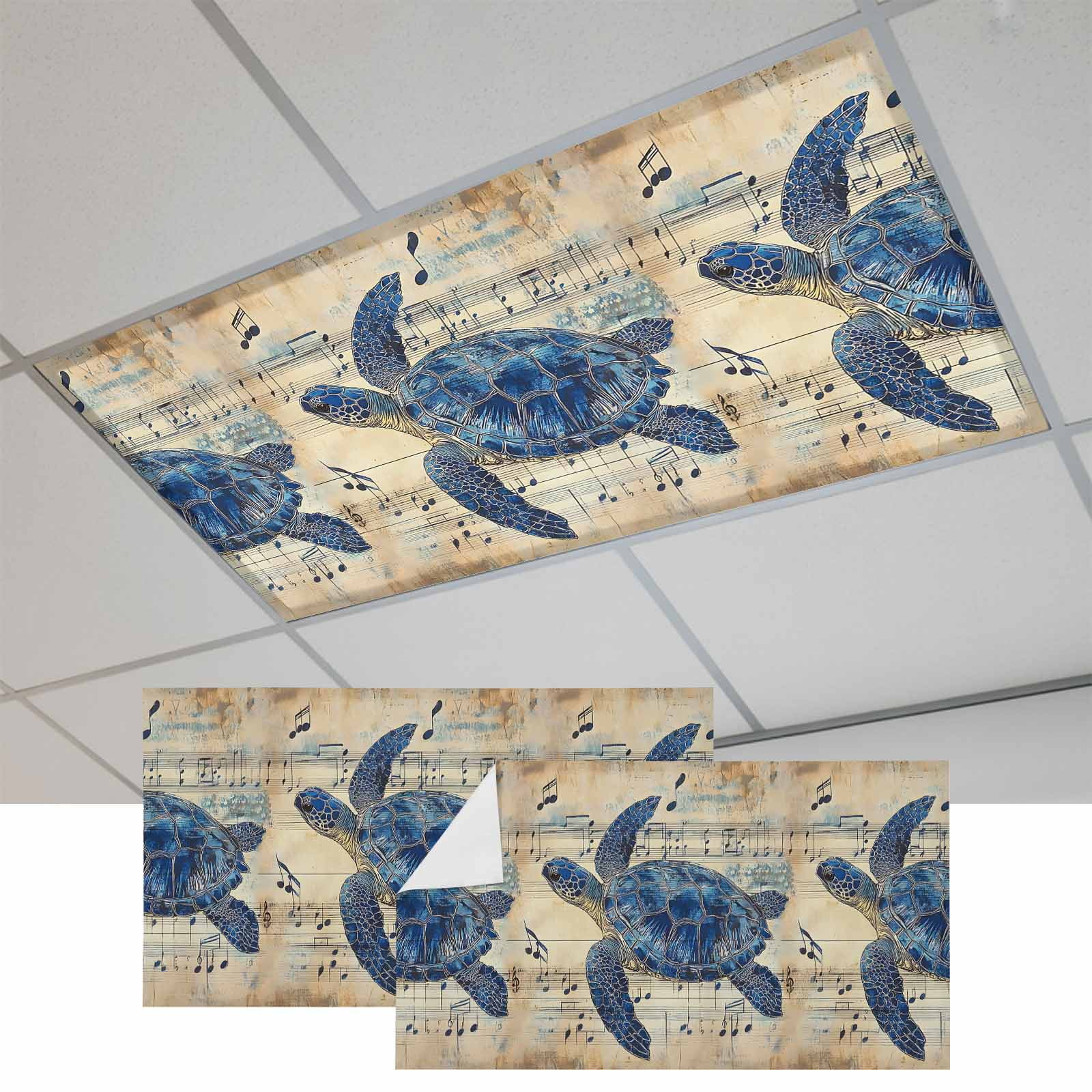 Blue Sea Turtle Fluorescent Light Covers, Vintage Coastal Sheet Music ...