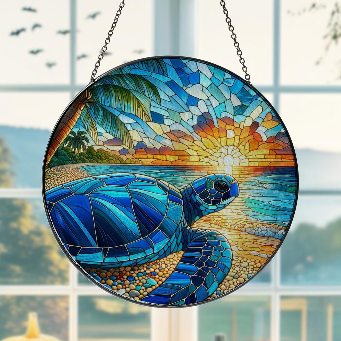 Blue Sea Turtle GLASS Decor, Turtle Suncatcher, Turtle Window Hanging ...