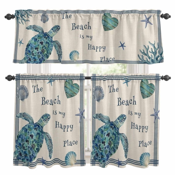 Blue Sea Turtle Kitchen Curtains Set for Windows, Beach Happy Place ...