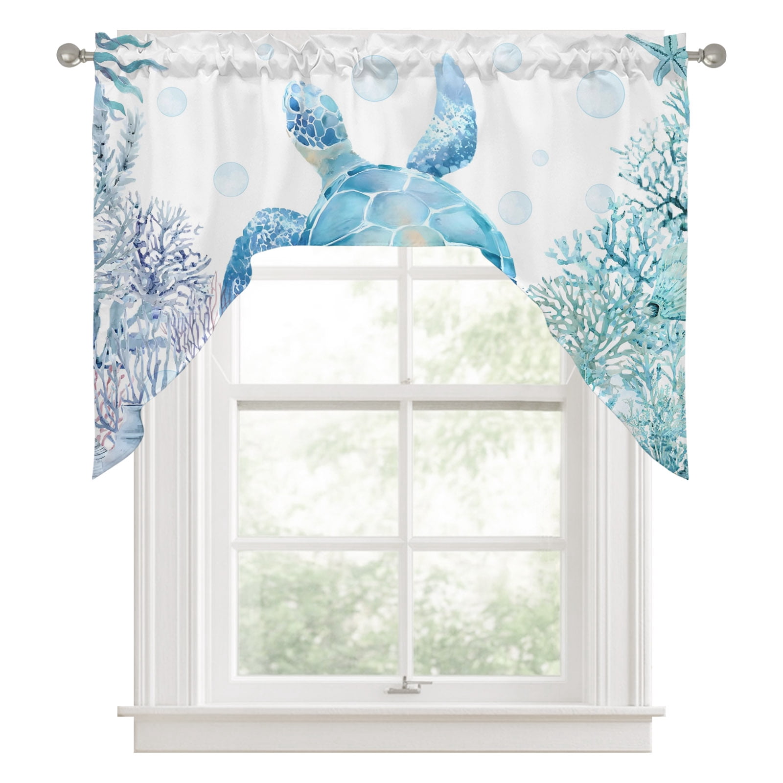 Blue Sea Turtle Kitchen Curtains Swag Valance for Windows/Bathroom/Cafe ...