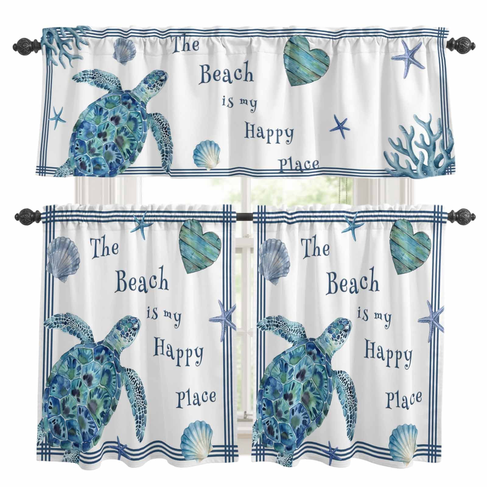 Blue Sea Turtle Kitchen Curtains and Valances Set, Watercolor Beach ...
