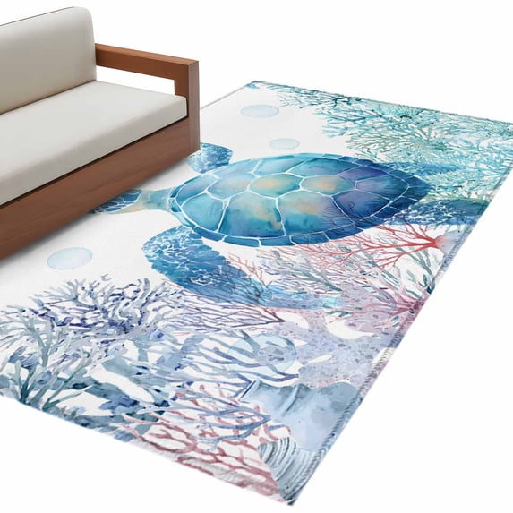 Blue Sea Turtle Kitchen Runner Rug 2.7x5 Washable Runners for Hallway ...