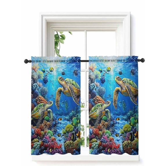 Blue Sea Turtle Ocean Curtains 54 Inch Length, Sheer Curtains for ...