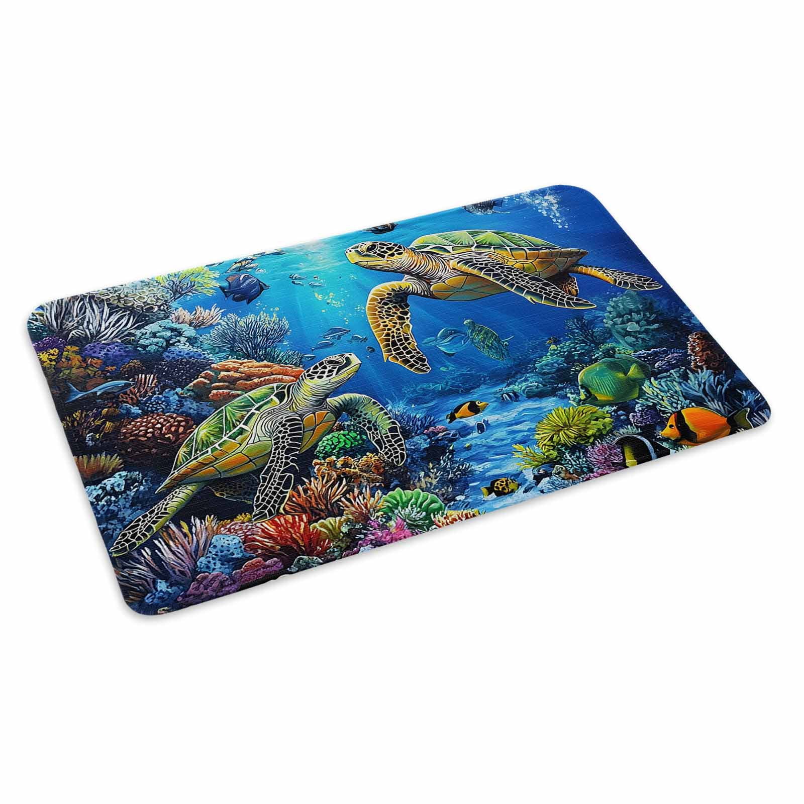 Blue Sea Turtle Ocean Doormat Outdoor Entrance 18"x30", Colorful Coral ...