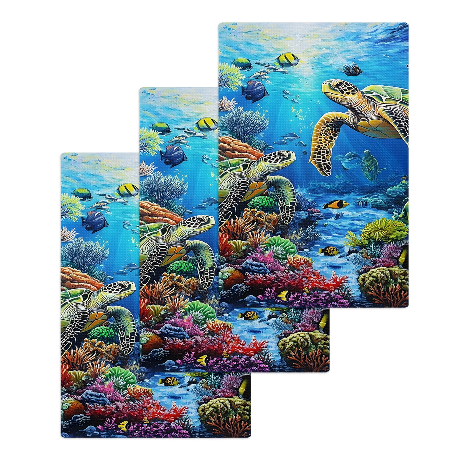 Blue Sea Turtle Ocean Hand Towels Set, Waffle Weave Kitchen Towels 3 ...