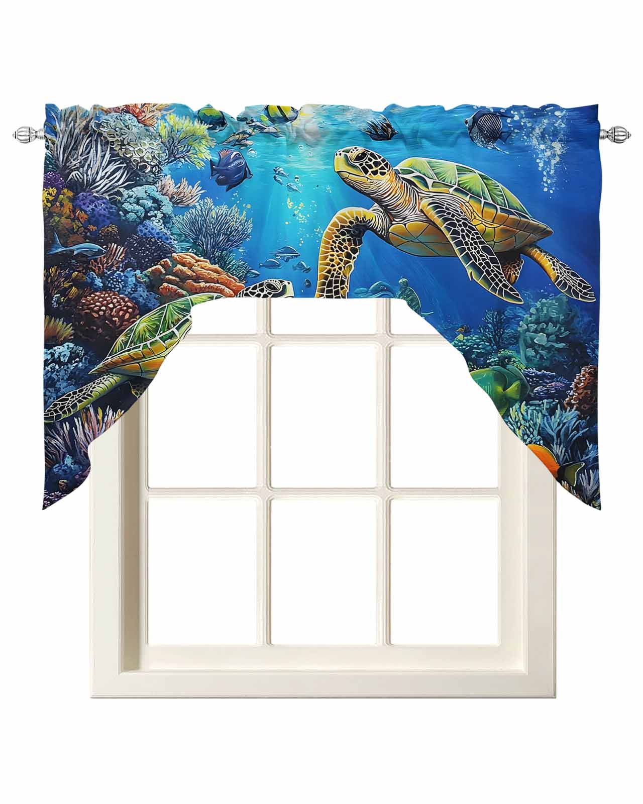 Blue Sea Turtle Ocean Kitchen Curtains Swag Valance for Windows ...