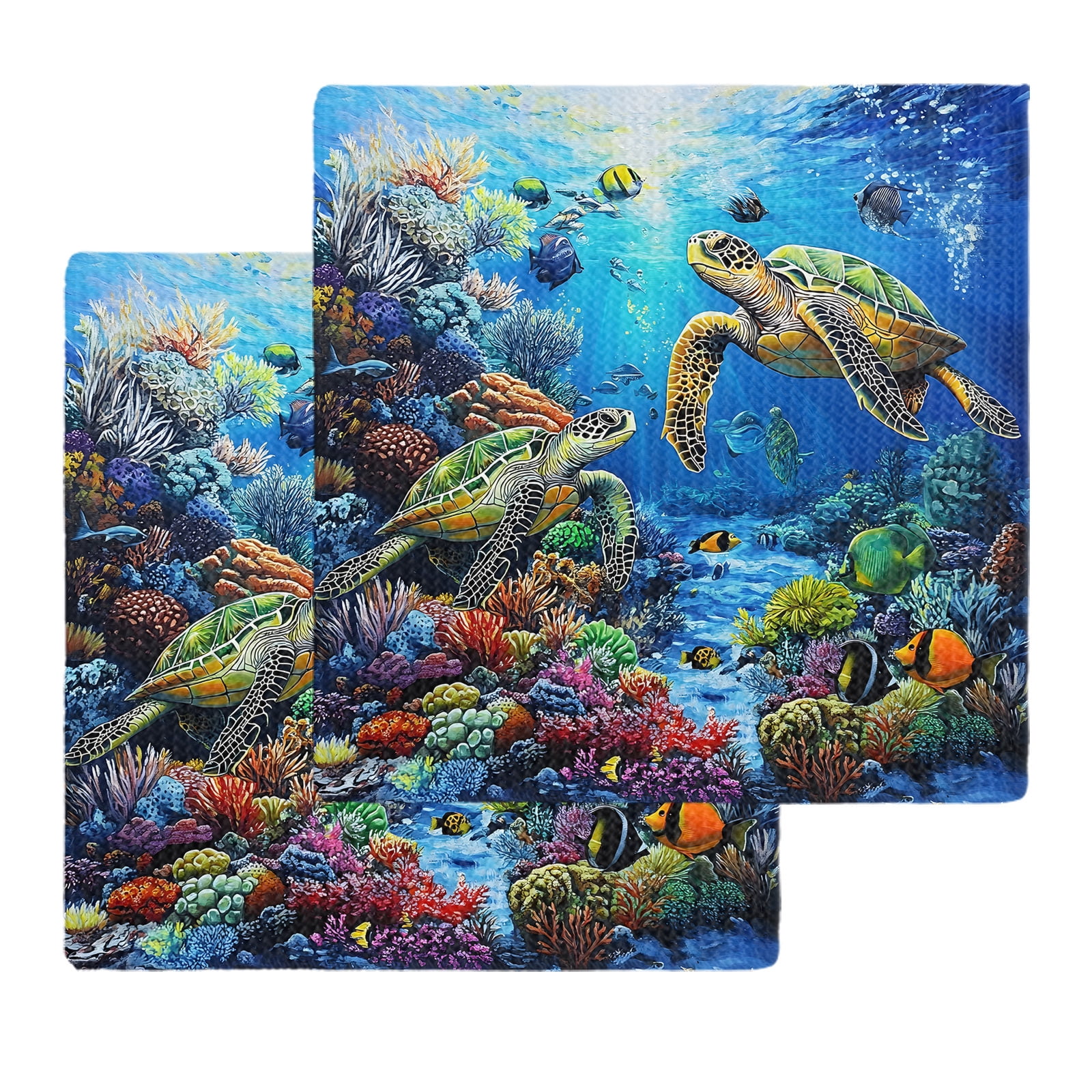 Blue Sea Turtle Ocean Kitchen Dish Towels for Drying Dishes Set of 2 ...