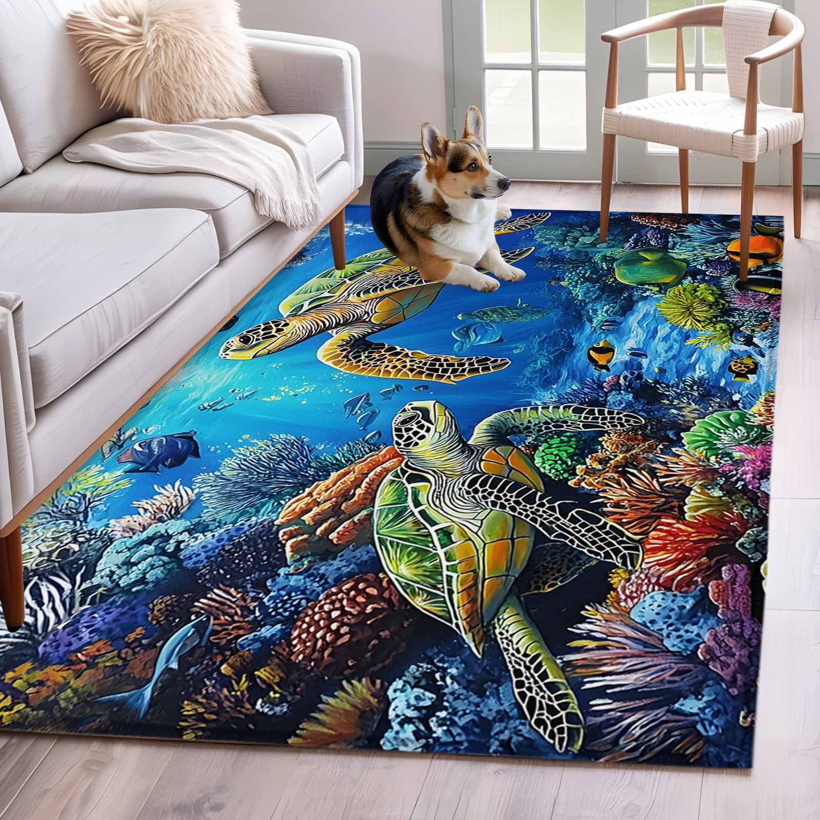Blue Sea Turtle Ocean Runner Rug 2.7x5 FT, Non Slip Entryway Carpet ...