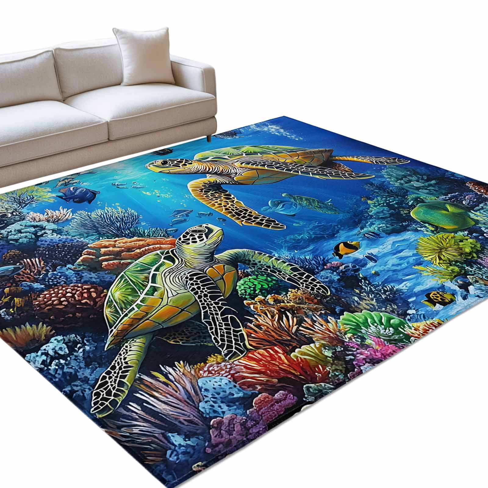 Blue Sea Turtle Ocean Washable Rug 3x5 Area Rug for Living Room Bedroom ...