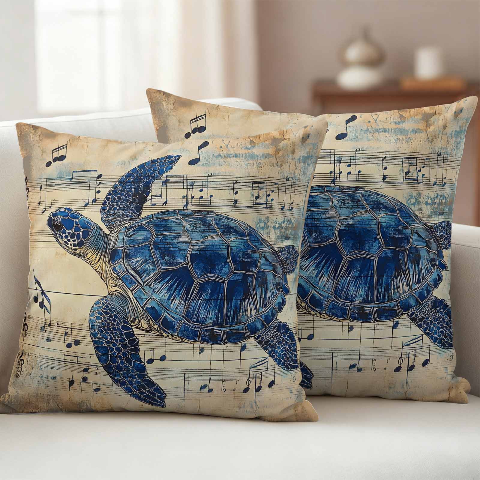 Blue Sea Turtle Outdoor Waterproof Throw Pillow Covers 24x24 Set of 2 ...