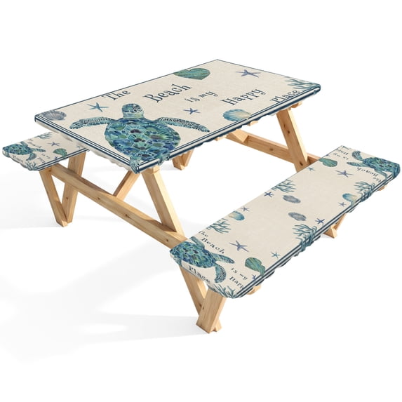 Blue Sea Turtle Picnic Table Cover with Bench Covers Beach Happy Place ...