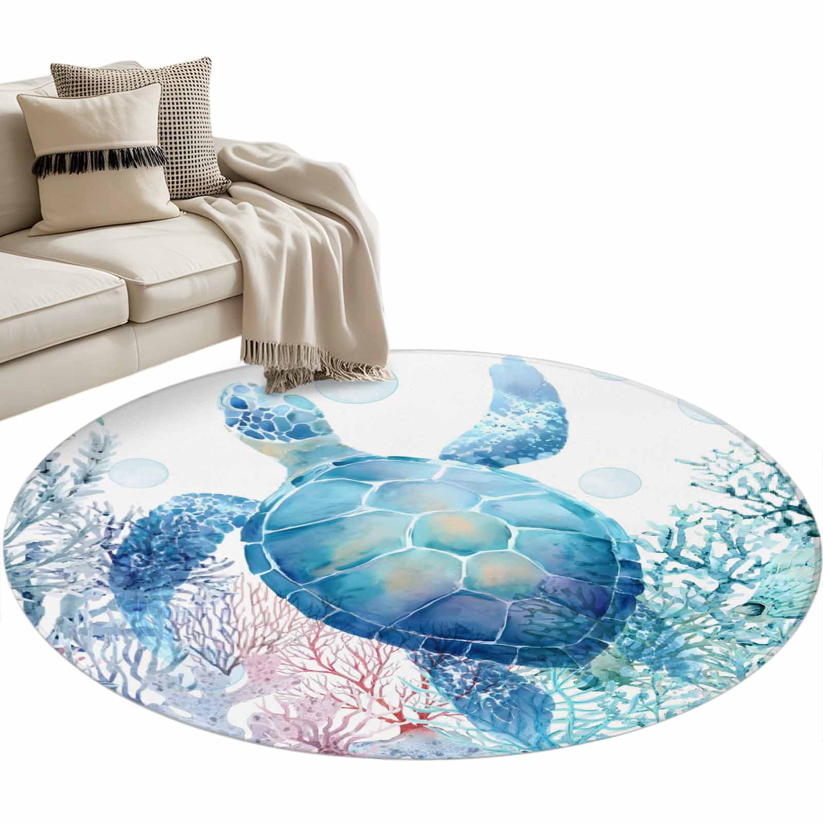 Blue Sea Turtle Round Rug 3.3ft Washable Circle Entryway Rugs Non Slip ...