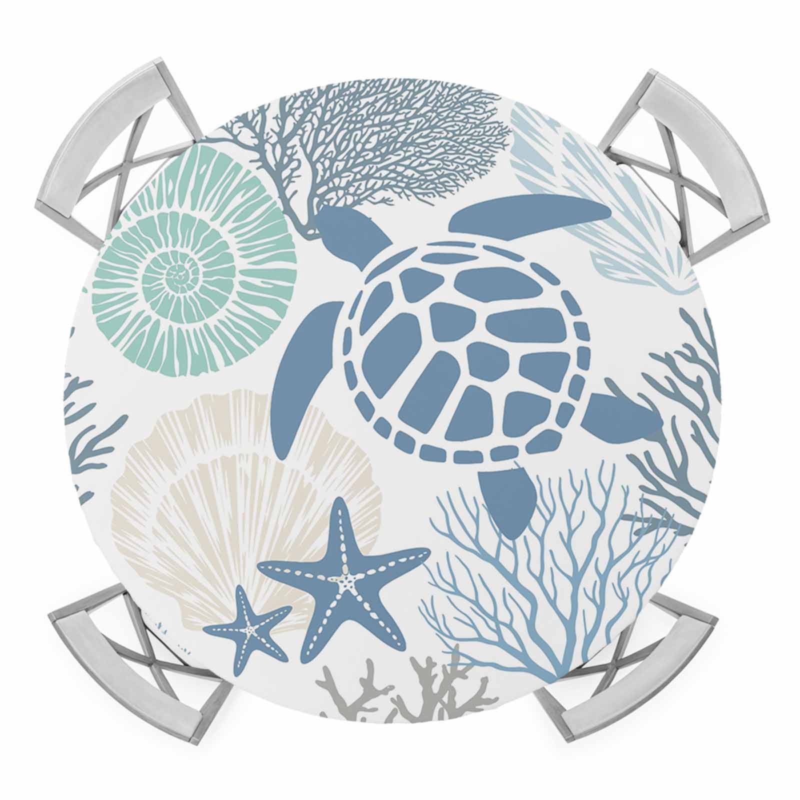 Blue Sea Turtle Round Table Cover, Nautical Ocean Watercolor Green ...