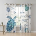 Blue Sea Turtle Sheer Curtains 96 Inch Long 2 Panels, Beach Happy Place ...