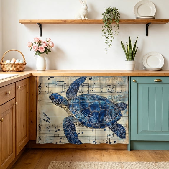 Blue Sea Turtle Sink Skirt 11"Wx13"L, Dustproof Under Sink Curtain with ...