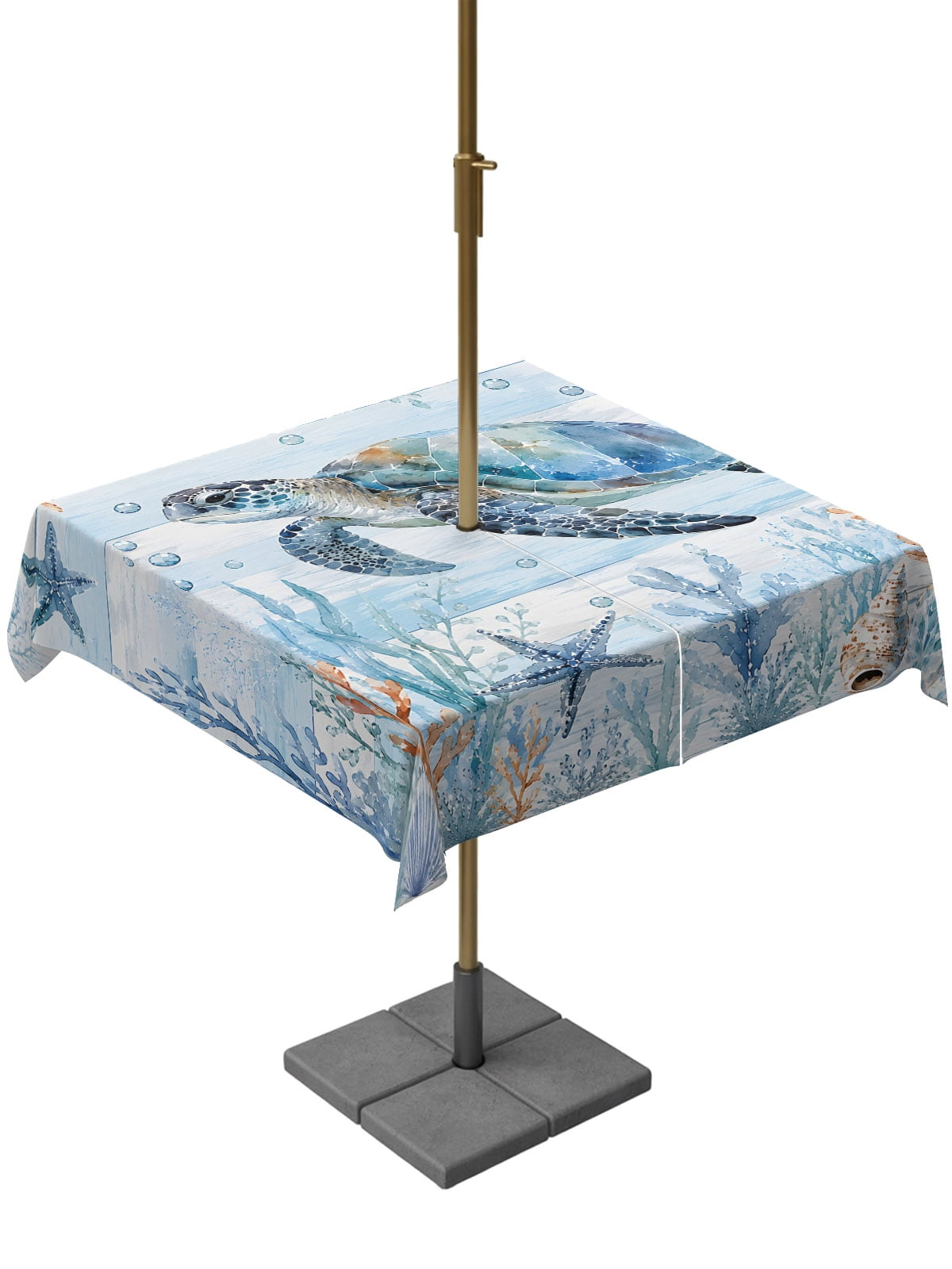 Blue Sea Turtle Square Outdoor Tablecloth with Umbrella Hole Nautical ...