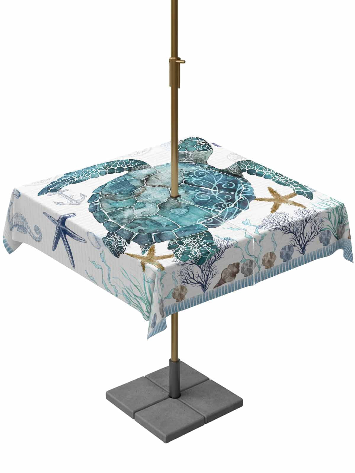 Blue Sea Turtle Square Outdoor Tablecloth with Umbrella Hole Ocean ...