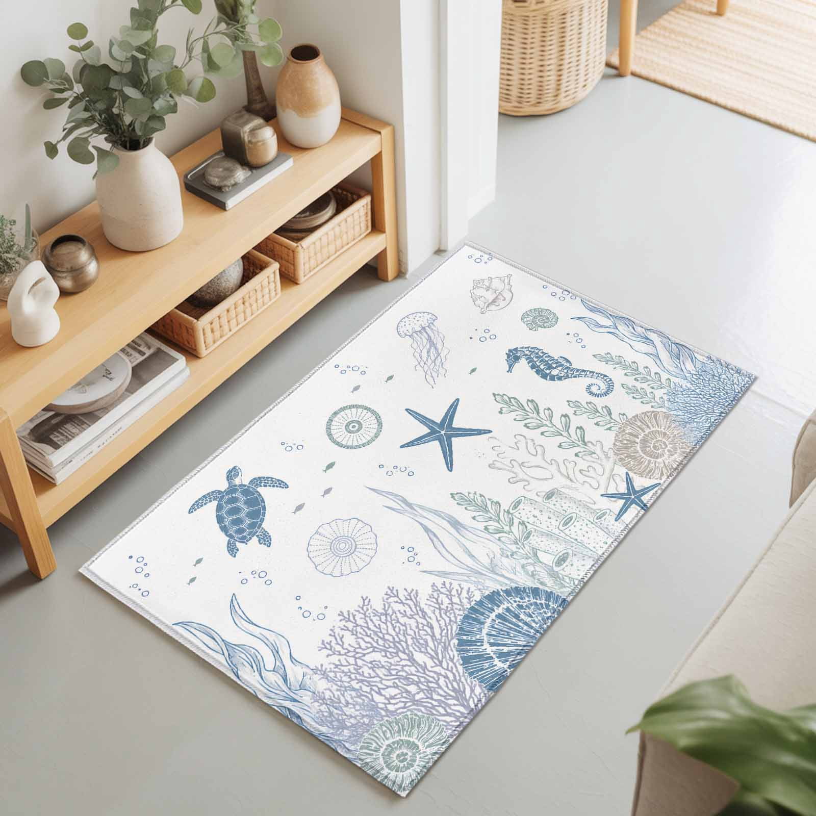 Blue Sea Turtle Starfish Cora Shell Rectangle Area Rug 2x3ft,Living ...
