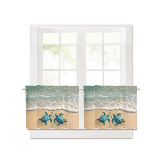 Blue Sea Turtle Summer Beach Short Blackout Curtains 24 Inch Long,Teal ...
