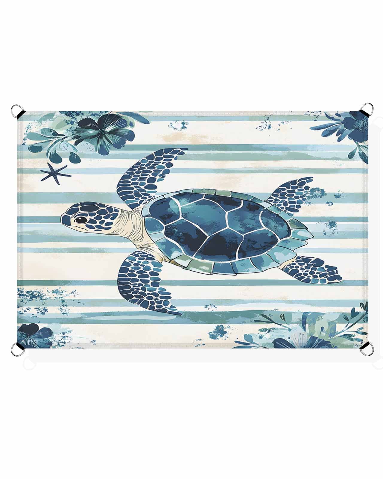 Blue Sea Turtle Sun Shade Sail 8'X10' Blue Striped UV Block Outdoor ...