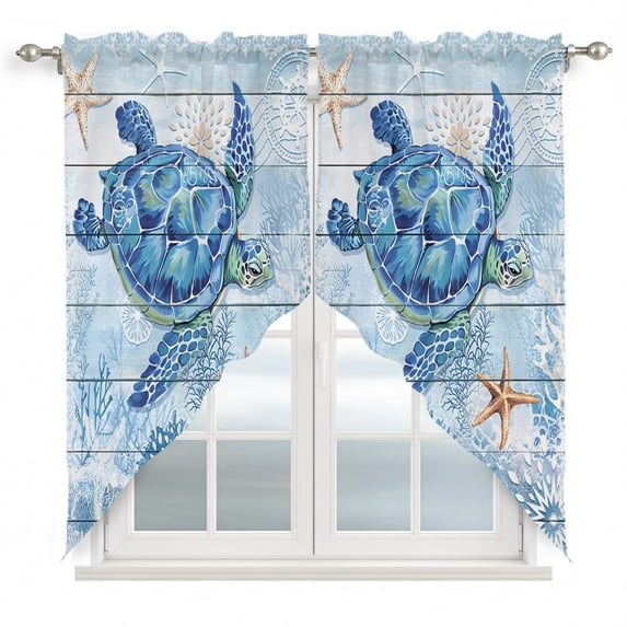 Blue Sea Turtle Swag Curtain Valance for Window 2 Panels Ocean Coral ...