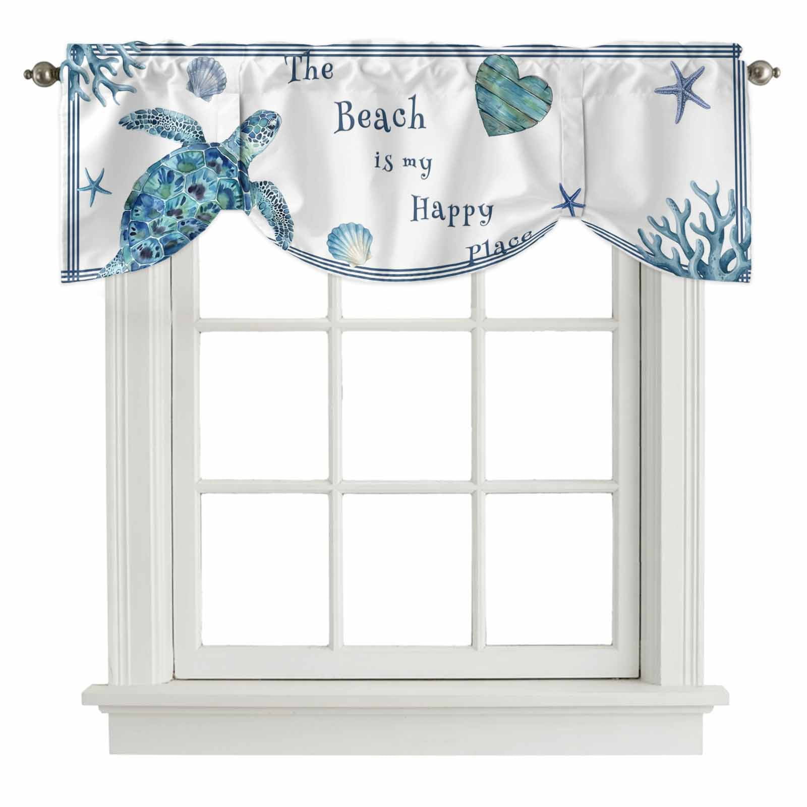 Blue Sea Turtle Tie Up Valance Curtains Watercolor Beach Happy Place ...