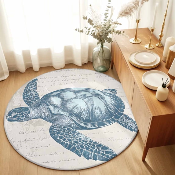 Blue Sea Turtle on Vintage Letter Round Area Rug 3ft,Living Room Rug ...