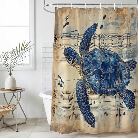 Blue Sea Turtle Waterproof Fabric Shower Curtain, Vintage Coastal Sheet ...
