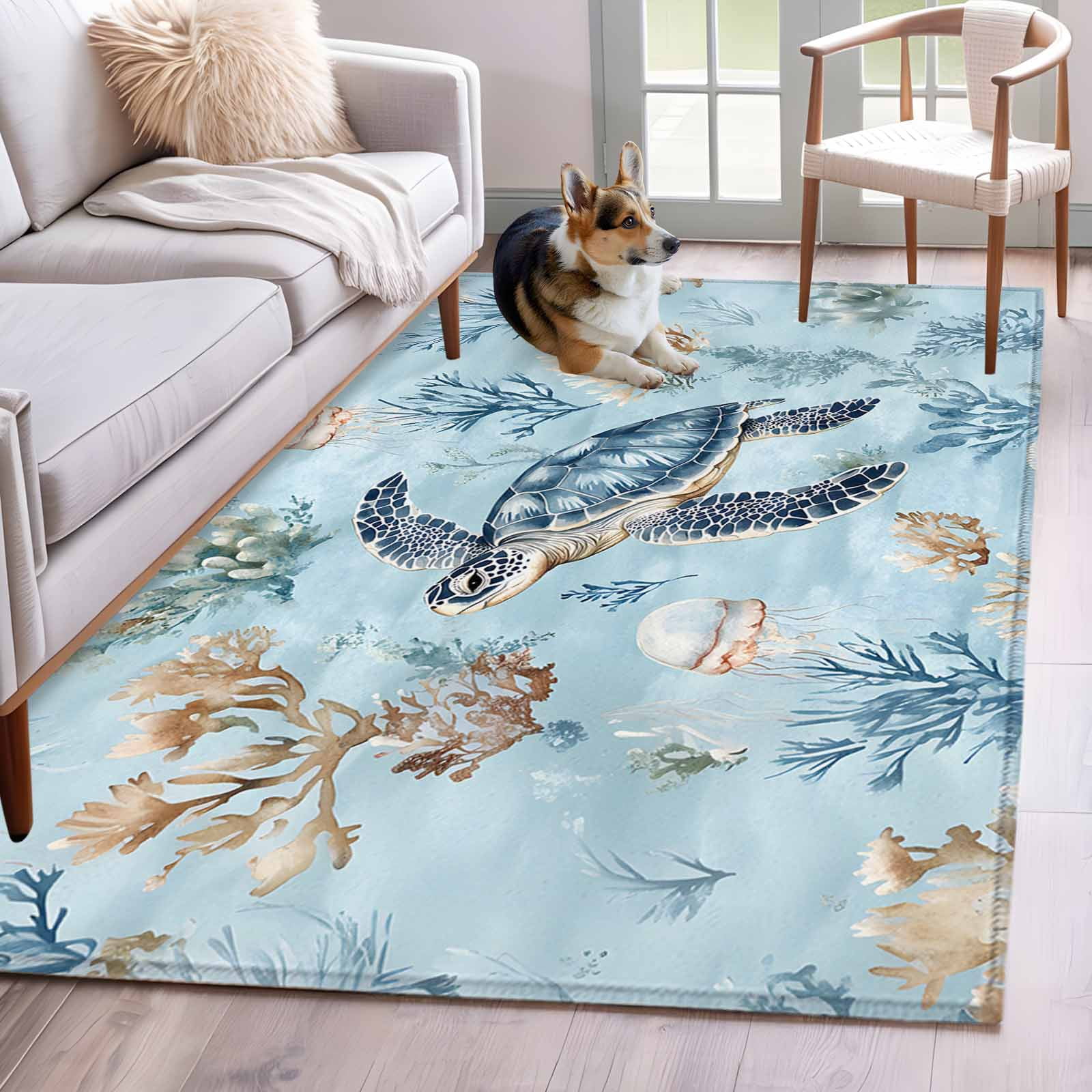 Blue Sea Turtles 4x6 Area Rugs for Living Room, Underwater Coral ...