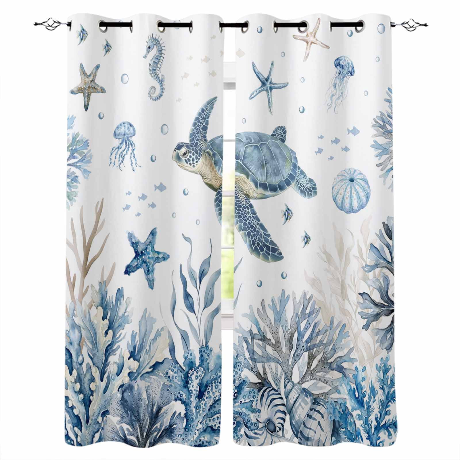 Blue Sea Turtles Blackout Curtains for Bedroom/Living Room, Thermal ...