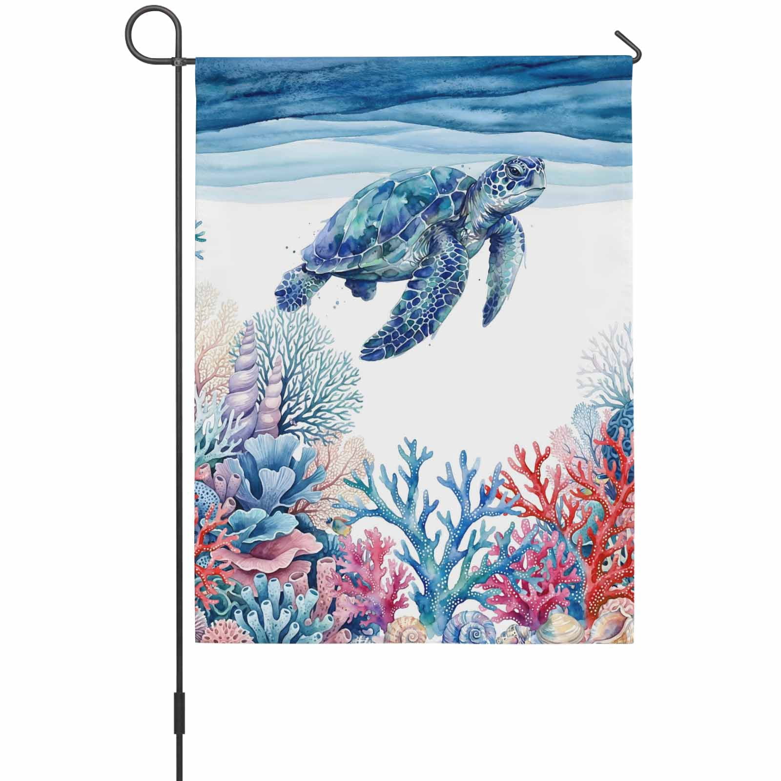 Blue Sea Turtles House Flag 28 x 40 Inches, Red Coral Shell Ocean Life ...
