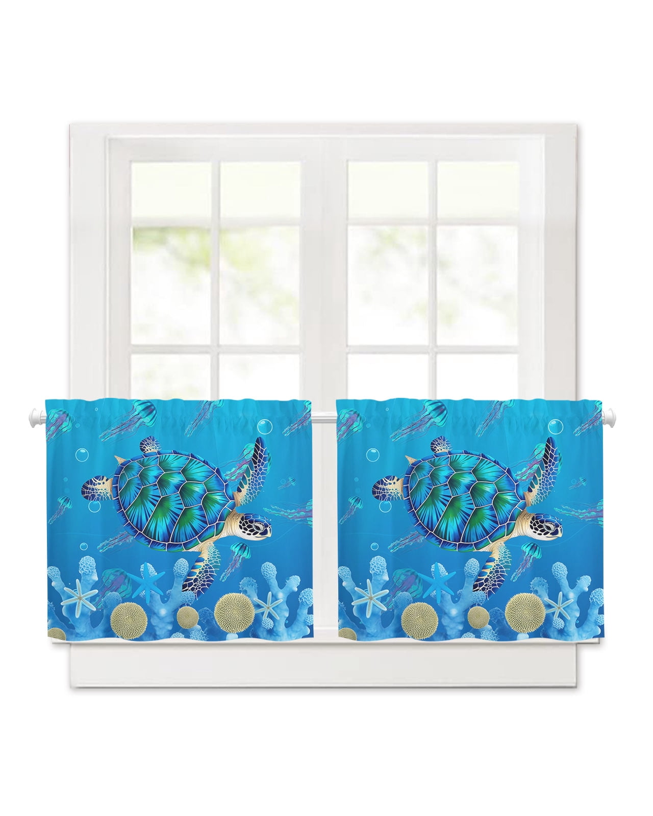Blue Sea Turtles Motherfish Sea Gall Shells Short Blackout Curtains 30 ...