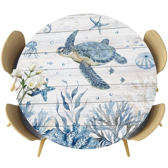 Blue Sea Turtles Round Tablecloth 36-44 Inch Round Fitted Table Cloth ...
